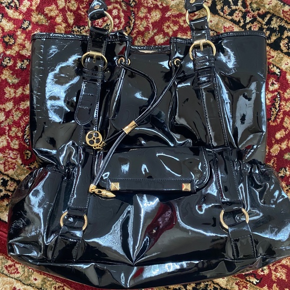 IMAN | Bags | Iman Black Patent Large Bag With Additional Shoulder ...